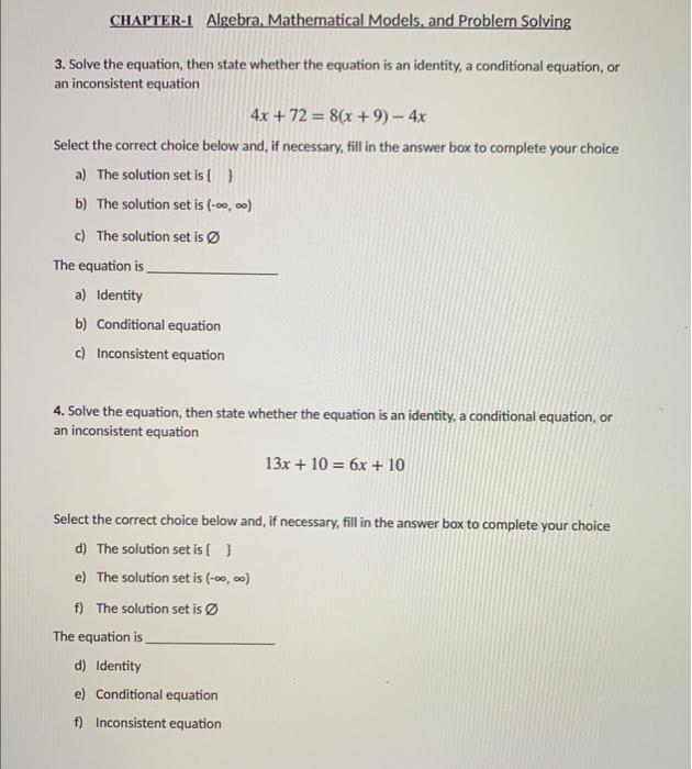 Solved CHAPTER-1 Algebra, Mathematical Models, and Problem | Chegg.com