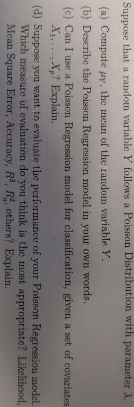 Solved Suppose that a random variable y follows a Poisson | Chegg.com