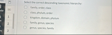 Solved Select the correct descending taxonomic | Chegg.com