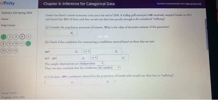 edfinity Chapter 6: Inference for Categorical Data | Chegg.com
