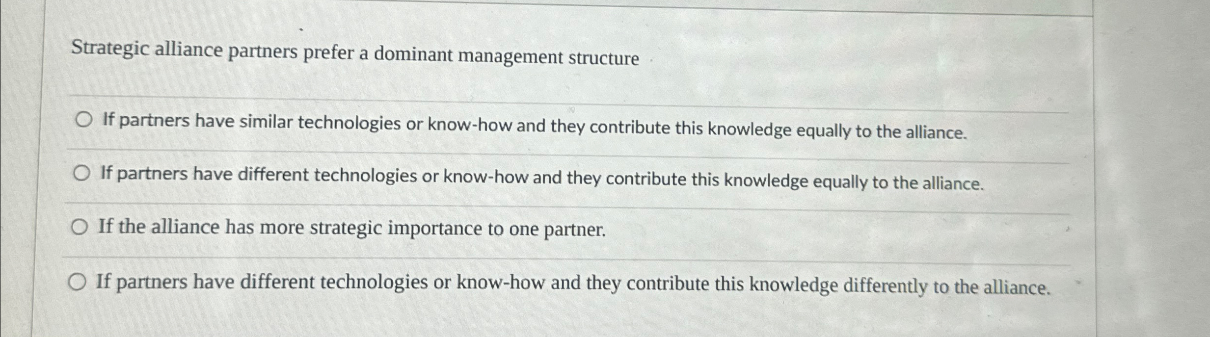Solved Strategic alliance partners prefer a dominant | Chegg.com