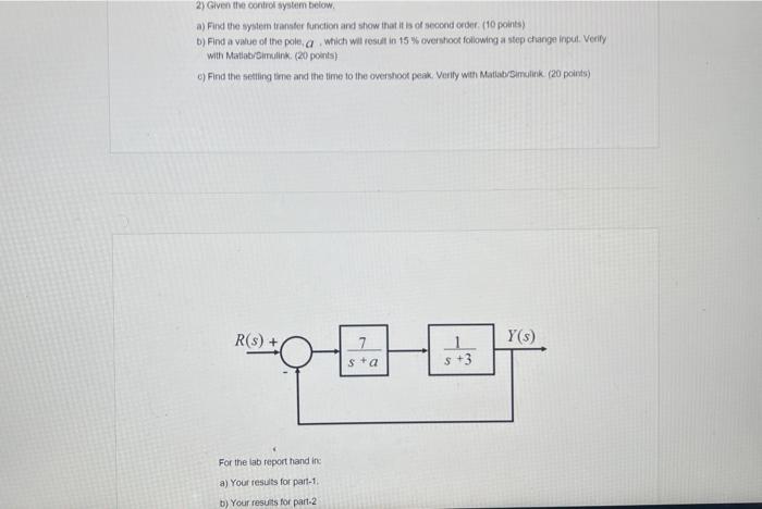 2) Given the oontrol systam below. a) Find the system | Chegg.com