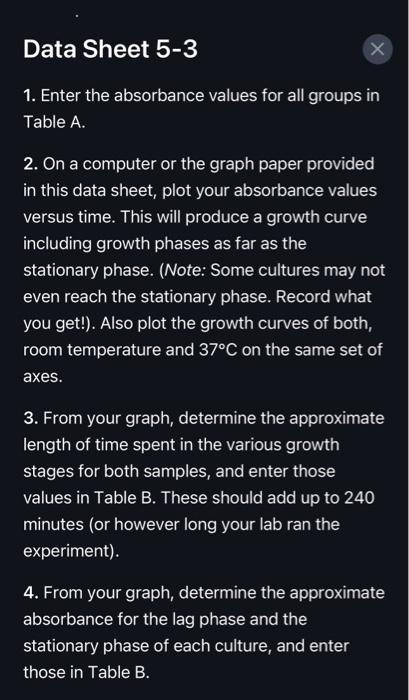 Data Sheet 5-3 1. Enter the absorbance values for all | Chegg.com