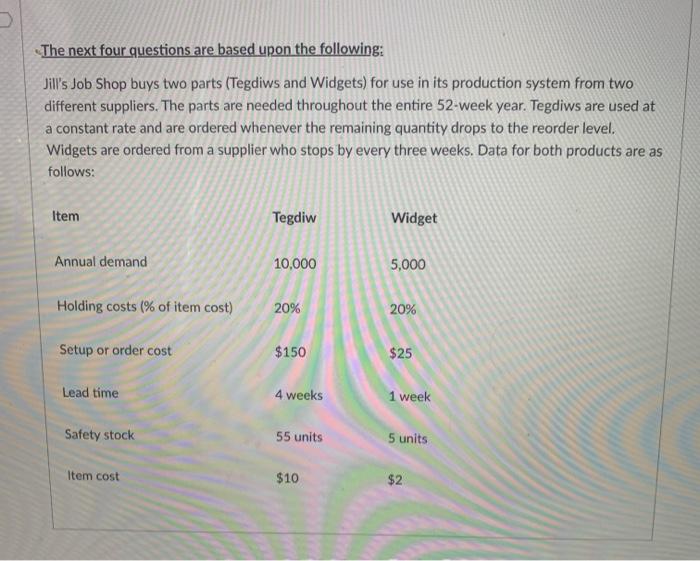Solved The next four questions are based upon the following: | Chegg.com