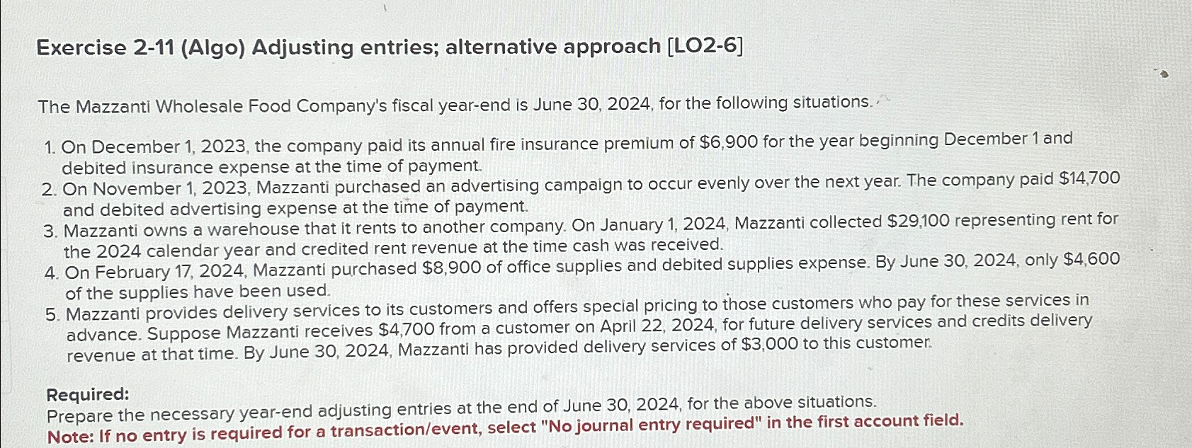 Solved Exercise 2-11 (Algo) ﻿Adjusting entries; alternative | Chegg.com