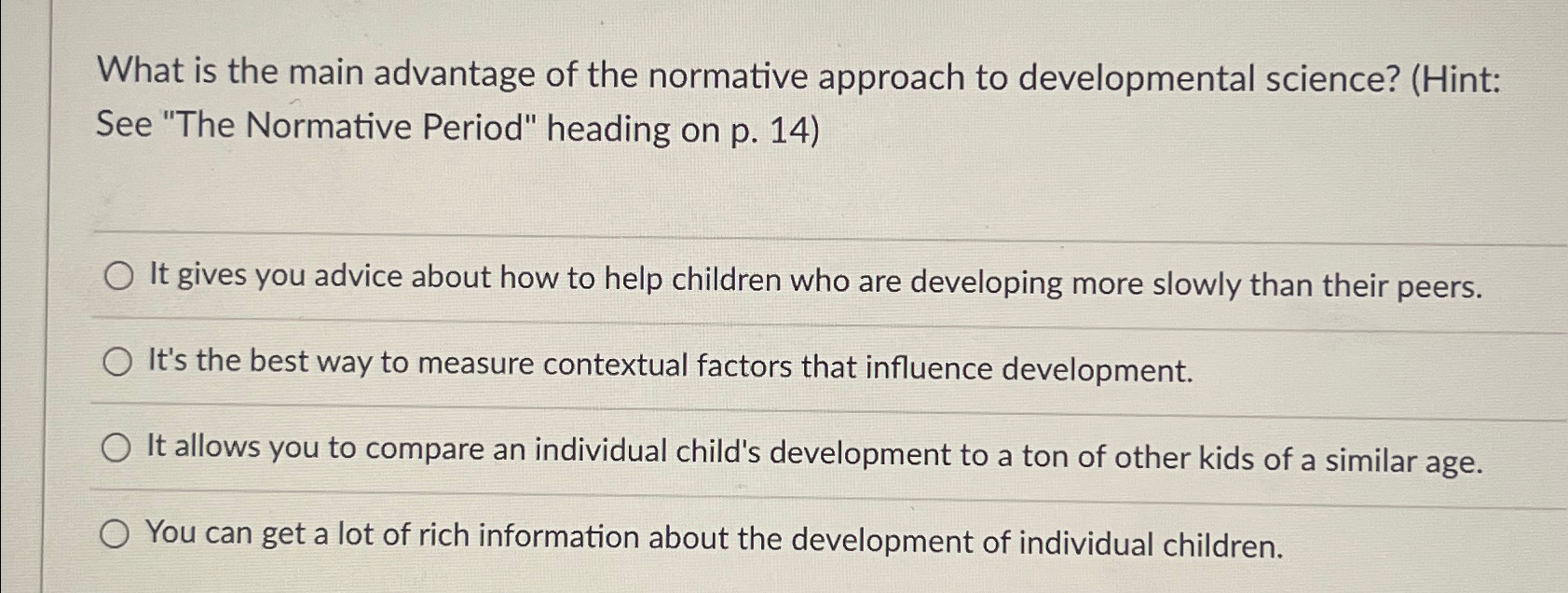 Solved What is the main advantage of the normative approach | Chegg.com
