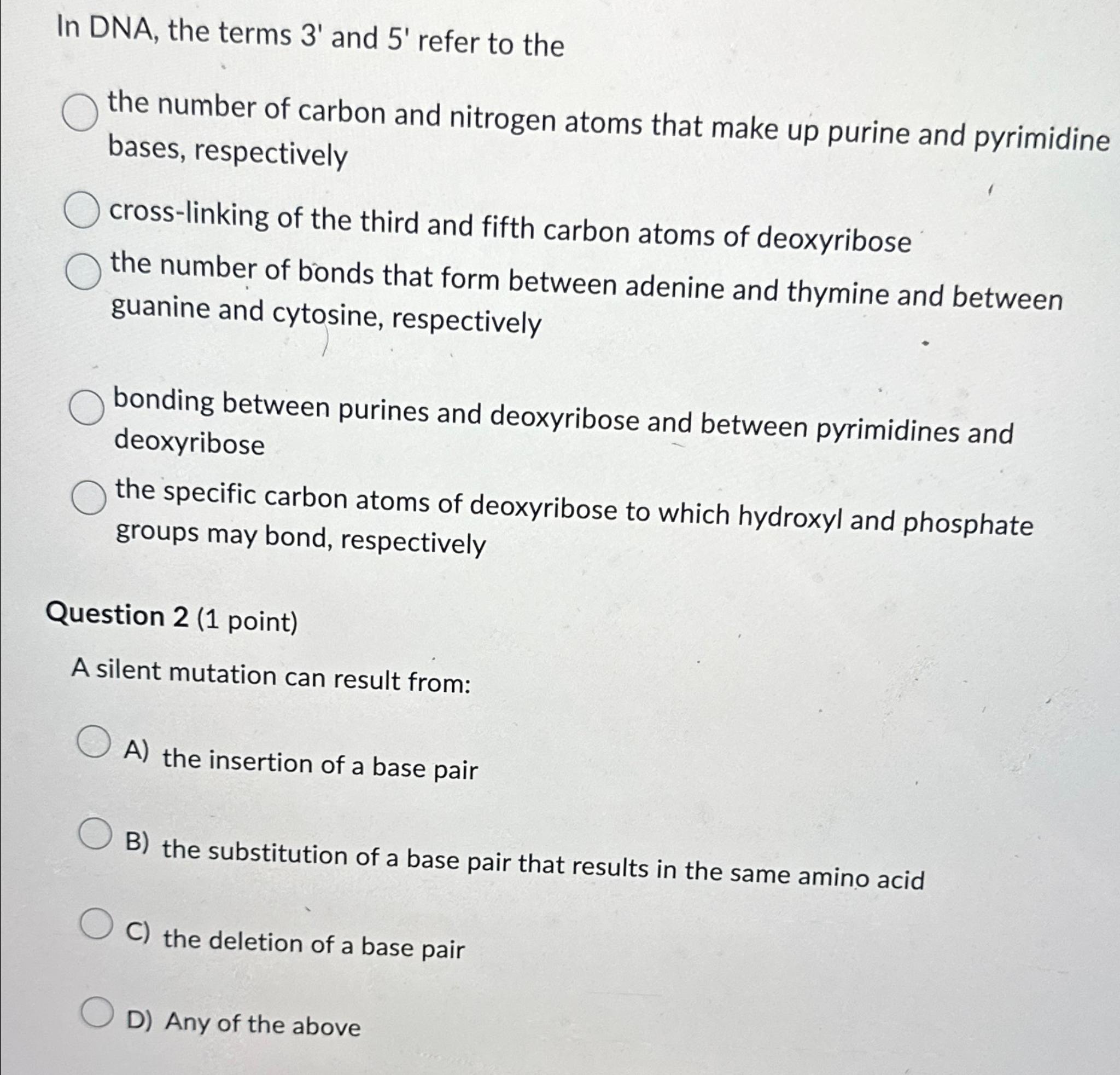 Solved In DNA, the terms 3' ﻿and 5' ﻿refer to thethe number | Chegg.com