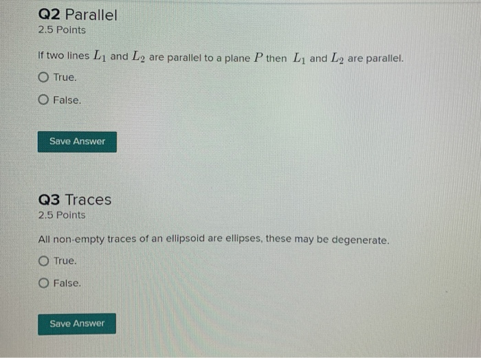 Solved Q2 Parallel 2.5 Points If two lines L1 and L2 are | Chegg.com
