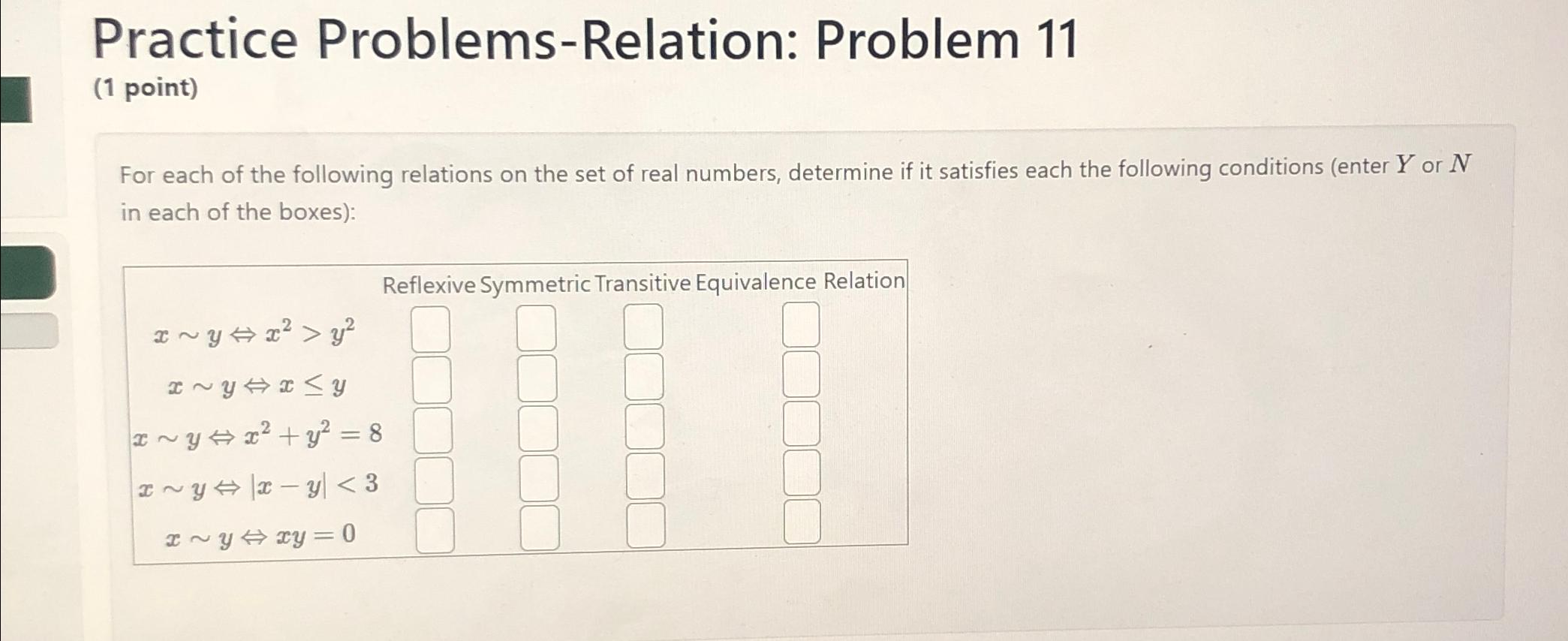 Solved Practice Problems-Relation: Problem 11(1 ﻿point)For | Chegg.com