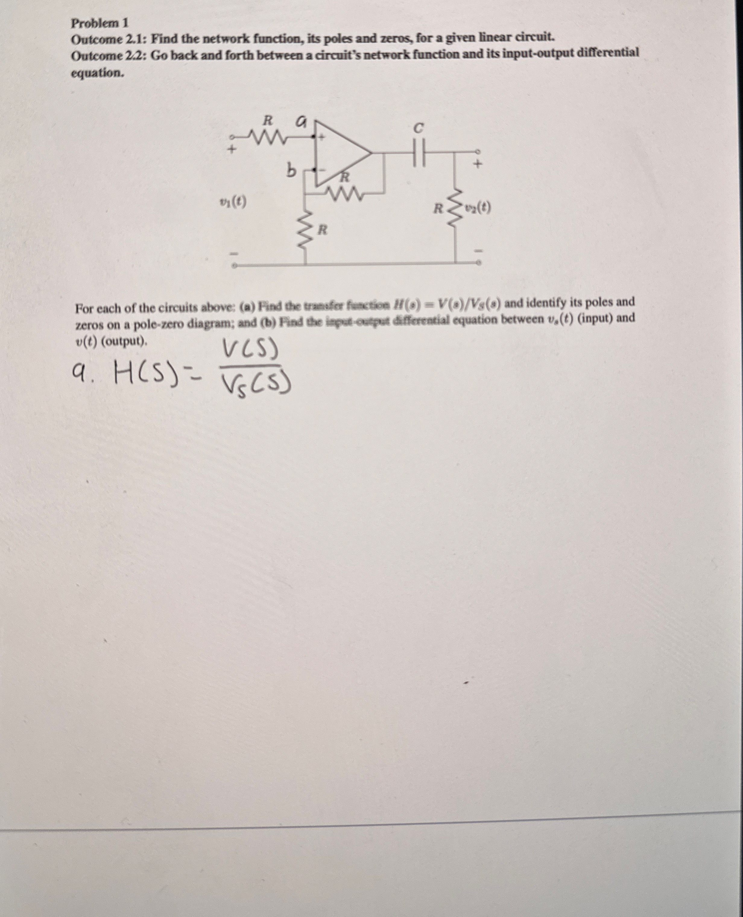 Solved Problem 1Outcome 2.1: Find the network function, its | Chegg.com