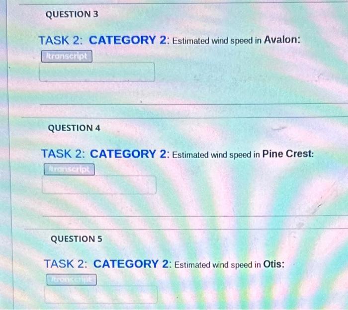 Solved TASK 2: CATEGORY 2: Estimated wind speed in Avalon: | Chegg.com