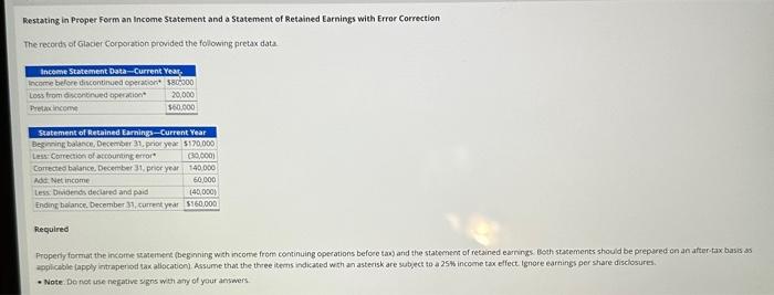 Solved Restating in Proper form an Income Statement and a | Chegg.com