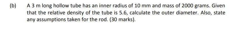 Solved (b) A 3 m long hollow tube has an inner radius of 10 | Chegg.com