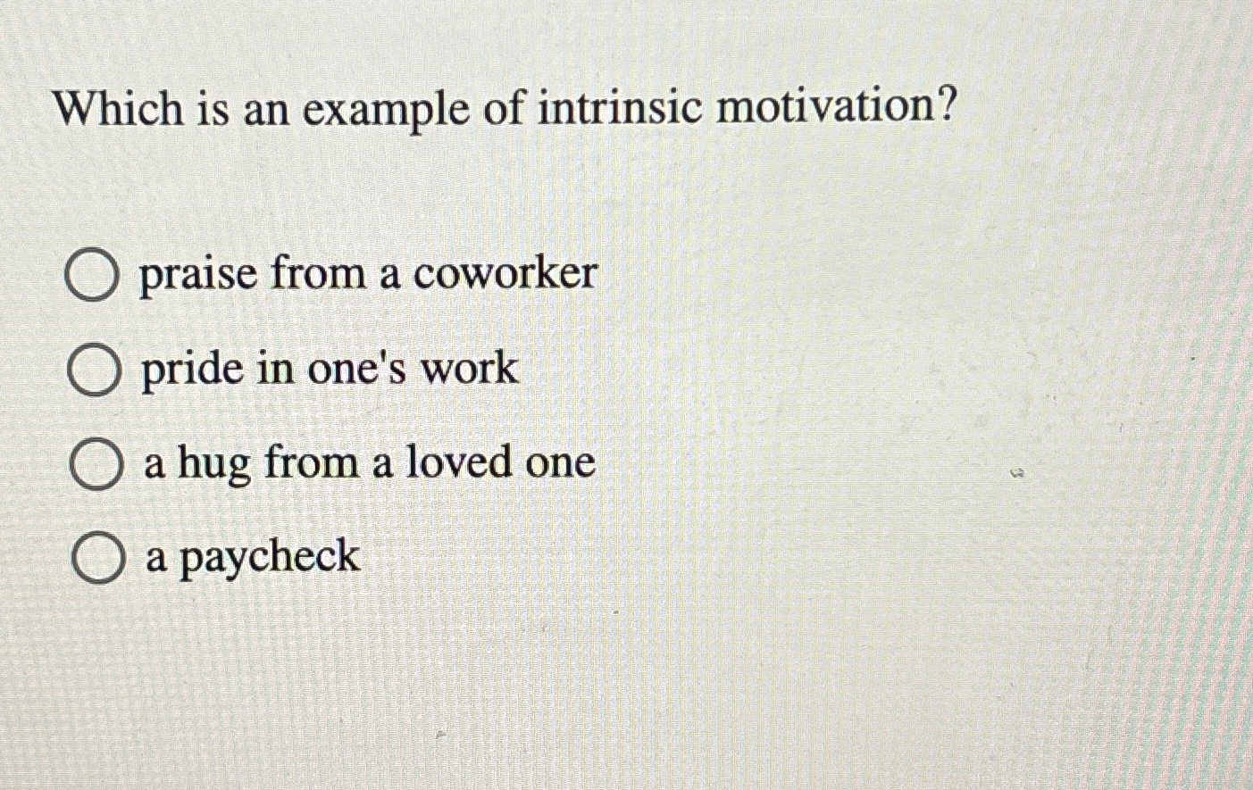 Solved Which is an example of intrinsic motivation?praise | Chegg.com