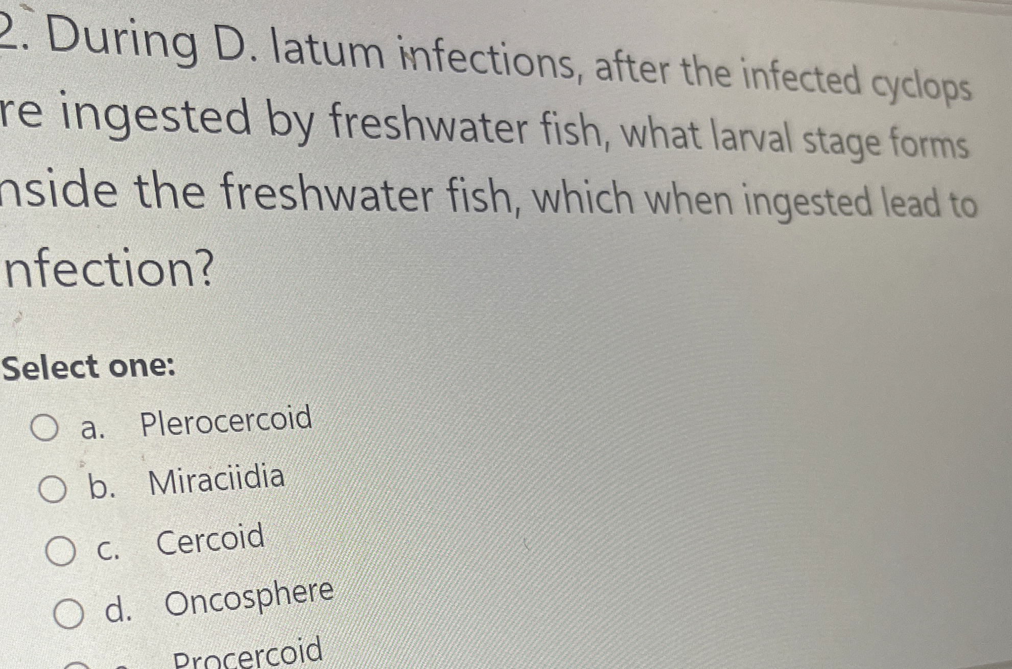 Solved During D. ﻿latum infections, after the infected | Chegg.com