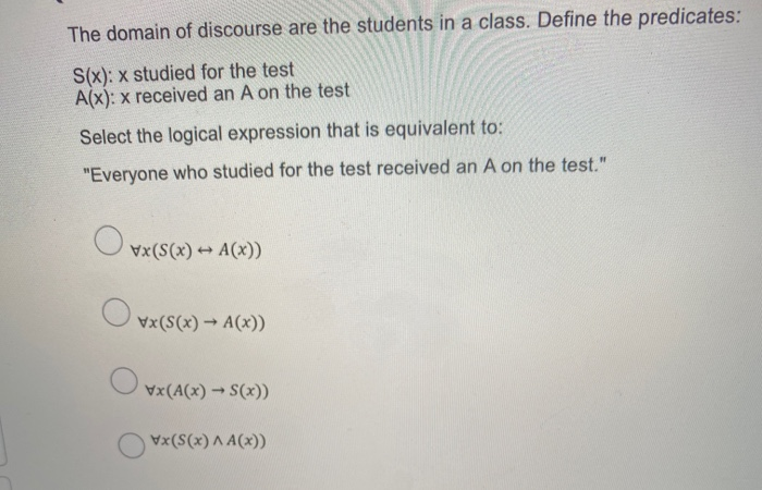 Solved The domain of discourse are the students in a class. | Chegg.com