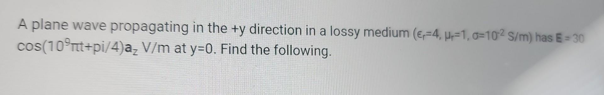 Solved A plane wave propagating in the +y direction in a | Chegg.com
