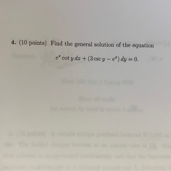 Solved 4. (10 points) Find the general solution of the | Chegg.com
