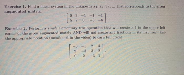 Solved Exercise 1. Find a linear system in the unknowns 11, | Chegg.com