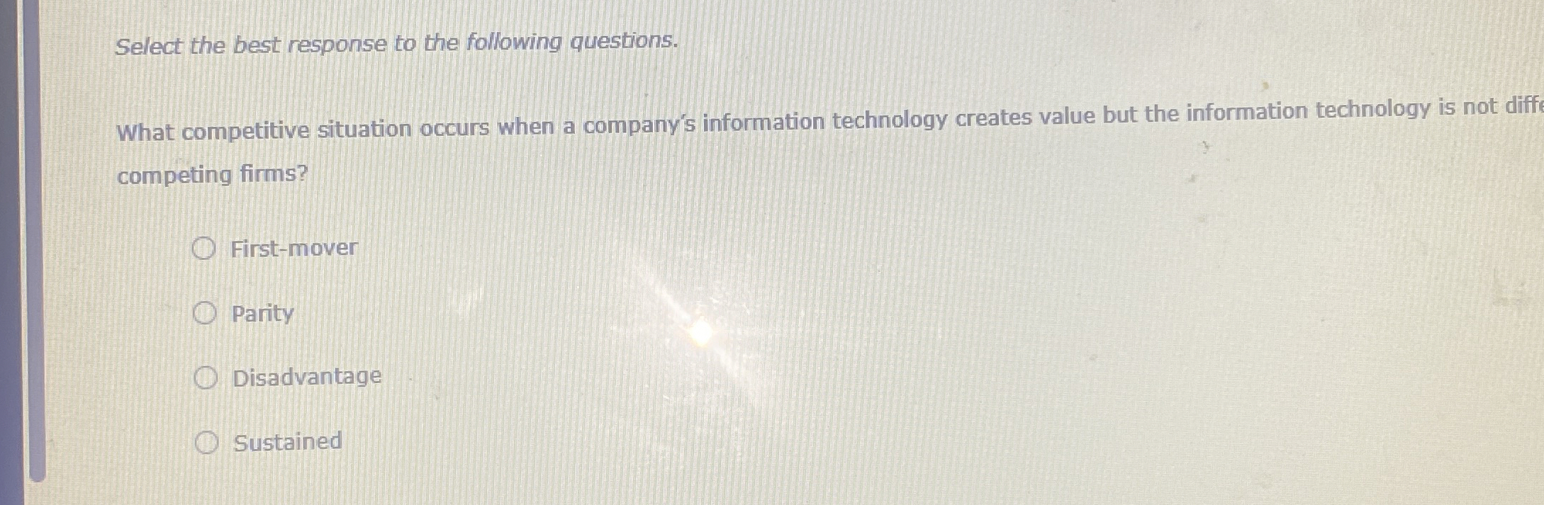 Solved Select the best response to the following | Chegg.com