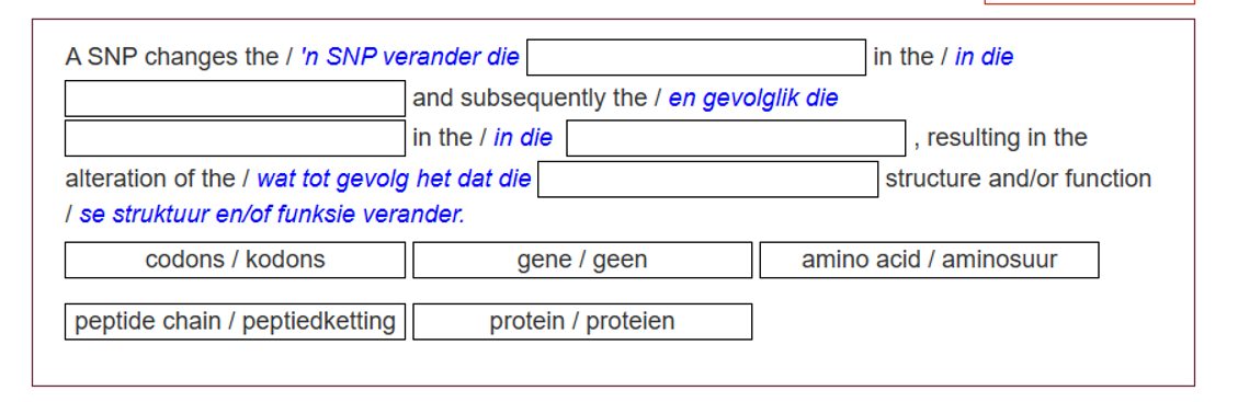 Solved A SNP changes the / ' n ﻿SNP verander die ﻿in the / | Chegg.com