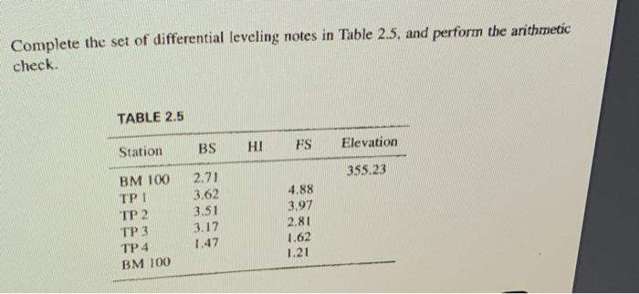 Solved Complete the set of differential leveling notes in | Chegg.com