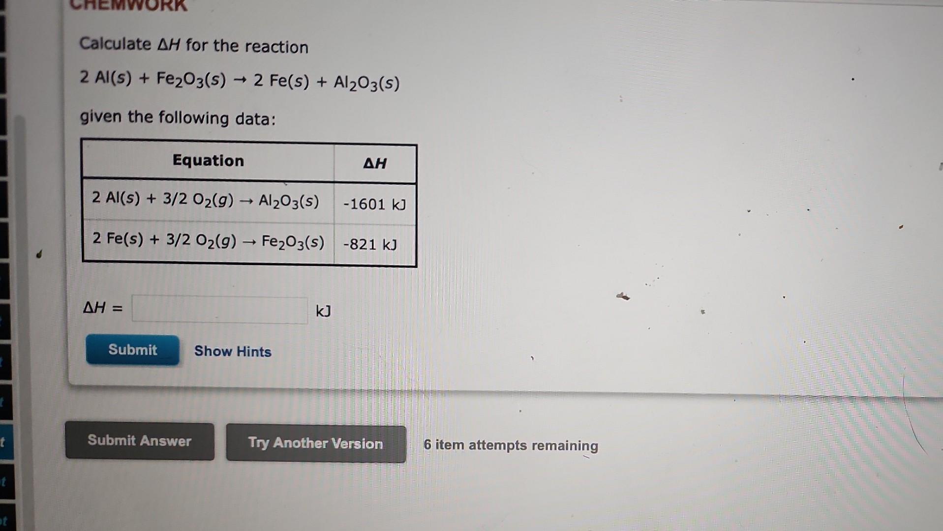 Solved Calculate ΔH for the reaction | Chegg.com