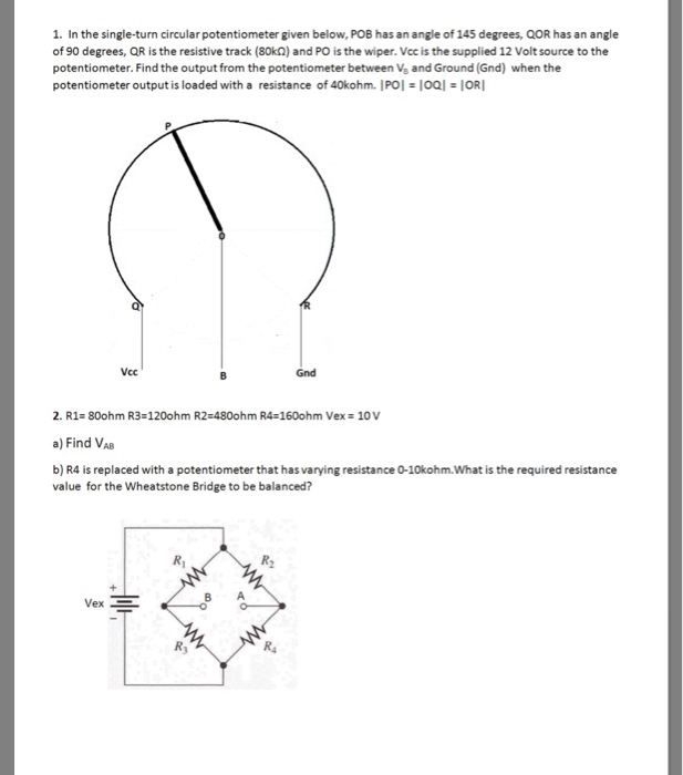 Solved 1. In the single-turn circular potentiometer given | Chegg.com