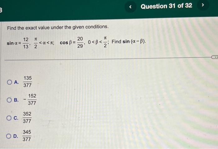 Solved Find the exact value under the given conditions. | Chegg.com