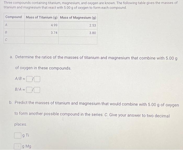 Solved Three compounds containing titanium, magnesium, and | Chegg.com
