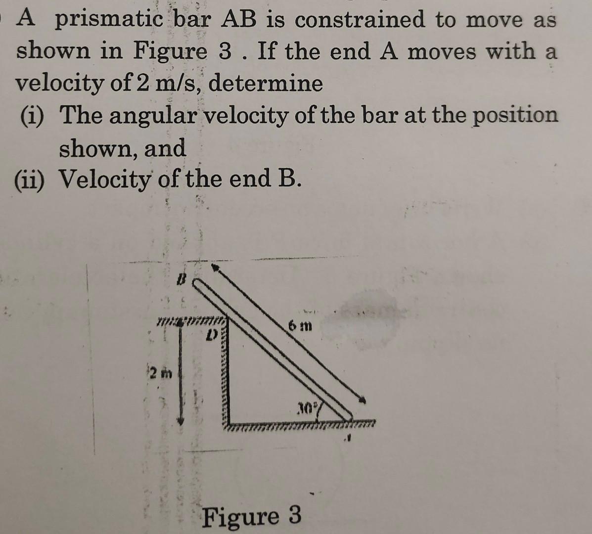 Solved A prismatic bar AB is constrained to move as shown in | Chegg.com