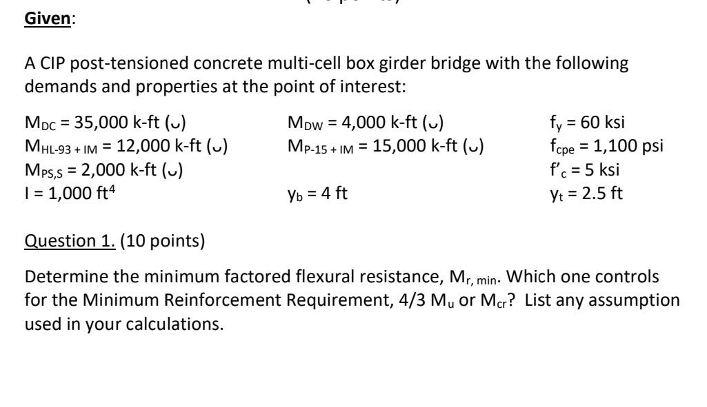Solved A CIP post-tensioned concrete multi-cell box girder | Chegg.com