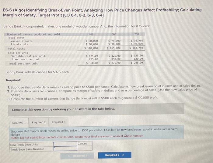 Solved E6-6 (Algo) Identifying Break-Even Point, Analyzing | Chegg.com