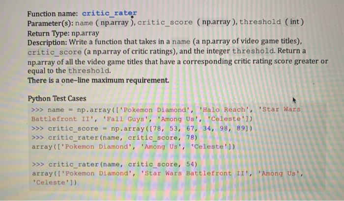 Solved deadline. Allowed imports: numpy, pandas, pprint | Chegg.com