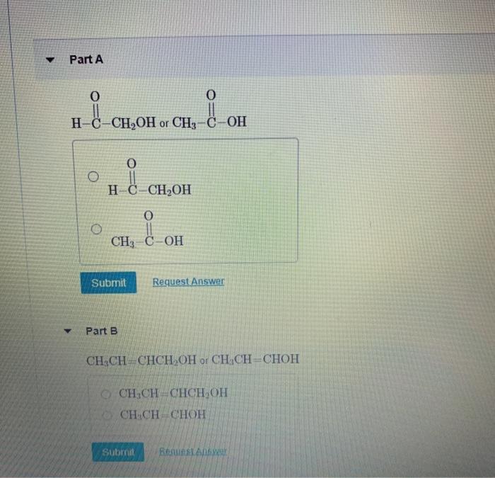 Solved Part B CH2CH=CHCH2OH or CH2CH=CHOH O CH2CH=CHCH OH | Chegg.com