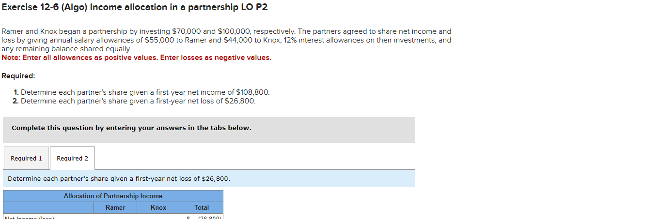 Solved 6.Exercise 12-6 (Algo) ﻿Income allocation in a | Chegg.com