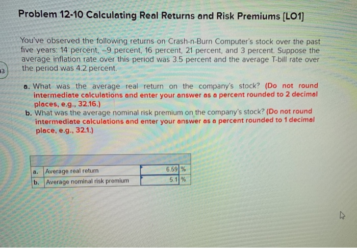 Solved Problem 12-10 Calculating Real Returns and Risk | Chegg.com