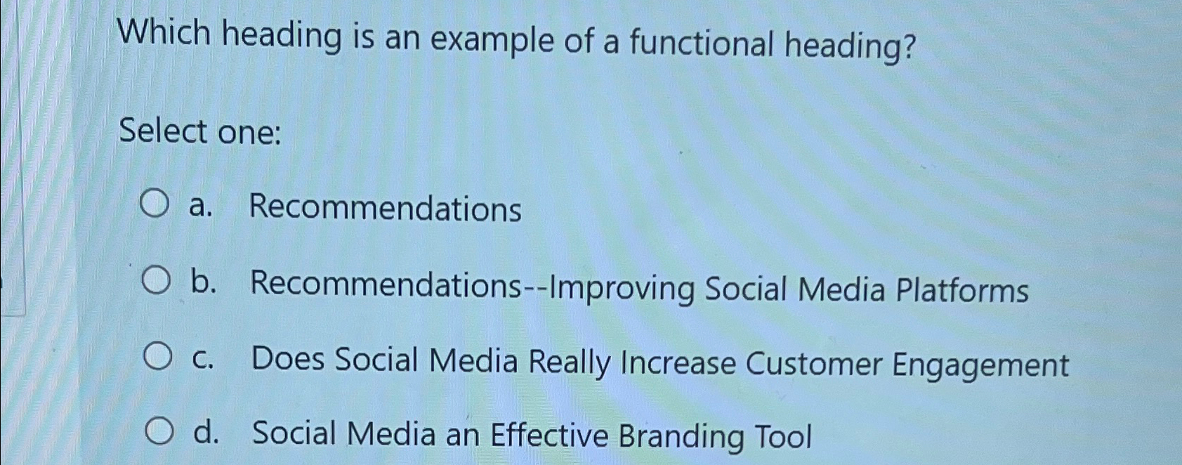 Solved Which heading is an example of a functional | Chegg.com