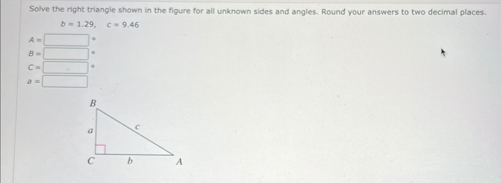 Solved Solve the right triangle shown in the figure for all | Chegg.com