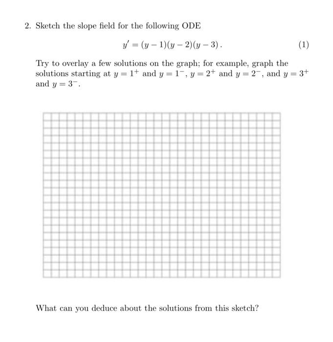 Solved 2. Sketch the slope field for the following ODE | Chegg.com