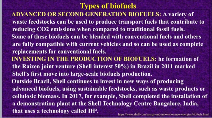 Solved BIOFUELS Shell Biofuels are a renewable energy | Chegg.com