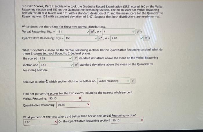 Solved 3.3 GRE Scores, Part I. Sophia who took the Graduate | Chegg.com
