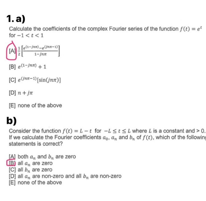 Solved 1 A Calculate The Coefficients Of The Complex