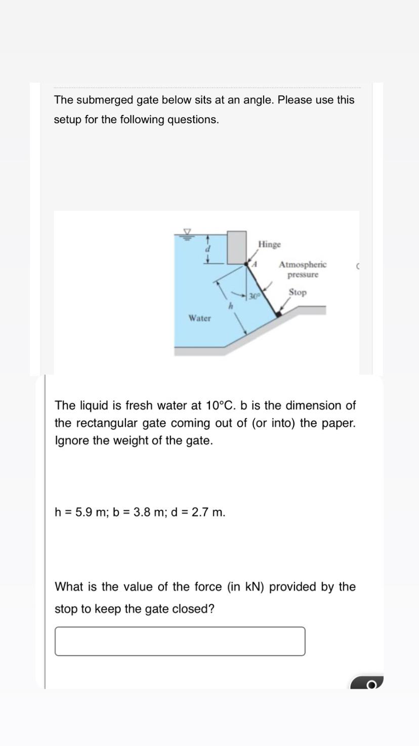 Solved The submerged gate below sits at an angle. Please use | Chegg.com
