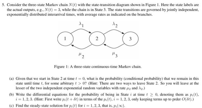Solved 5. Consider the three-state Markov chain N(t) with | Chegg.com