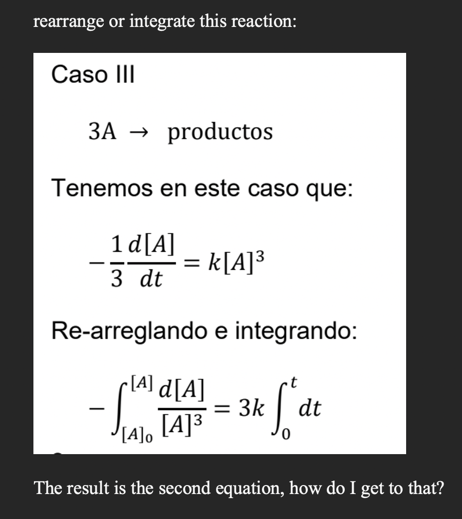 Solved rearrange or integrate this reaction:3A→ | Chegg.com