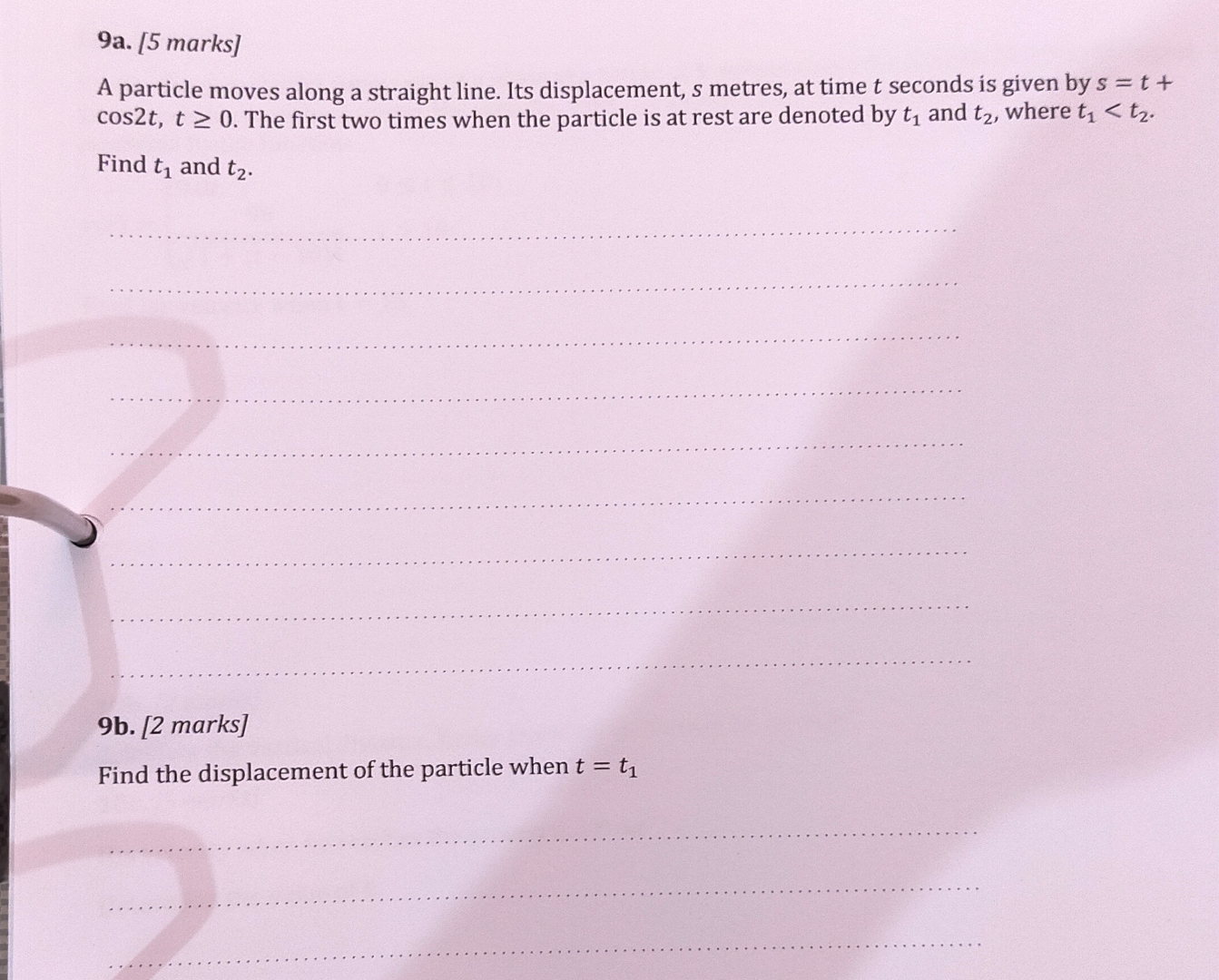 Solved 9a. [5 ﻿marks]A particle moves along a straight line. | Chegg.com