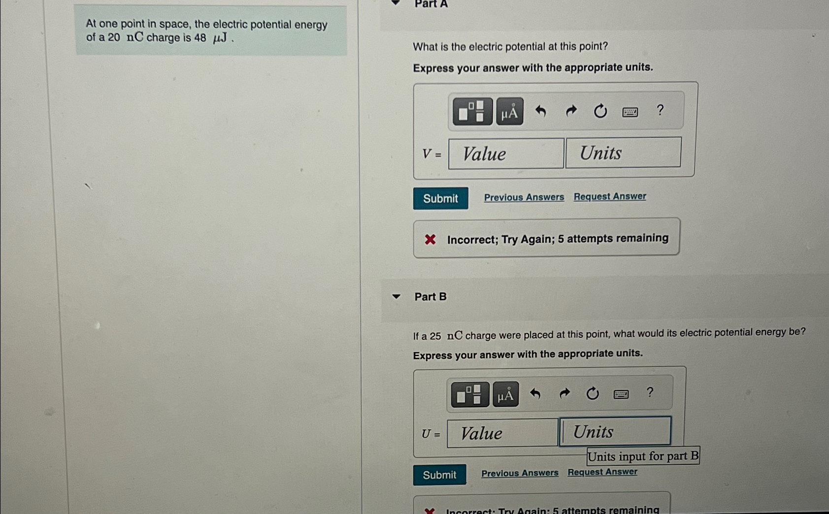 Solved At one point in space, the electric potential energy | Chegg.com