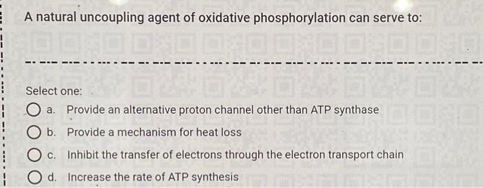 Solved A natural uncoupling agent of oxidative | Chegg.com