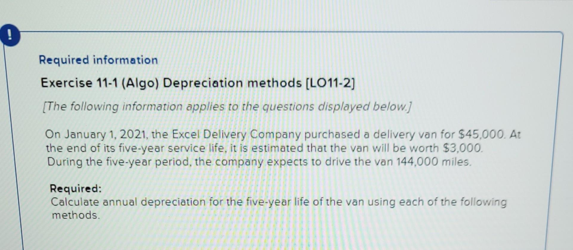 Solved ! Required information Exercise 11-1 (Algo) | Chegg.com